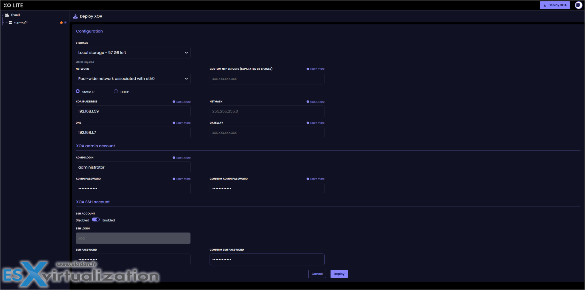 XCP-NG FREE Hypervisor and XO Lite to deploy XOA - ESX Virtualization
