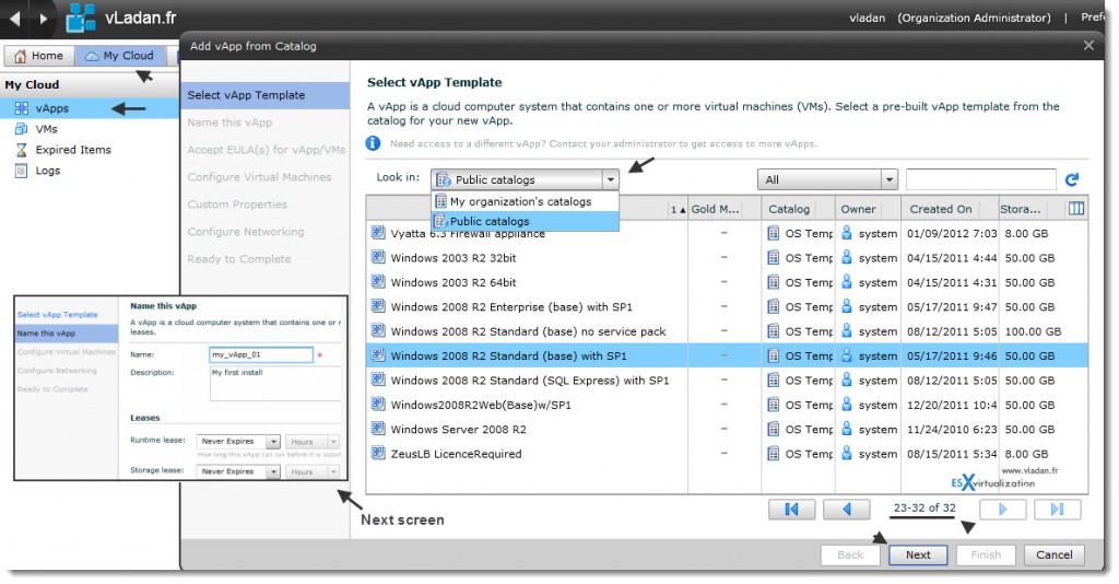 Exploring vCloud Director Interface - as a customer - ESX Virtualization