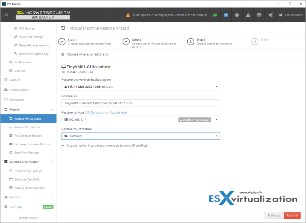 Hornetsecurity Vm Backup V9 For Vmware Vsphere And Microsoft Hyper V Product Review Esx