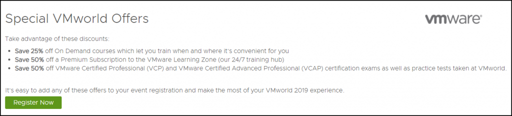 VCP and VCAP during VMworld 2019 are 50% OFF - ESX Virtualization
