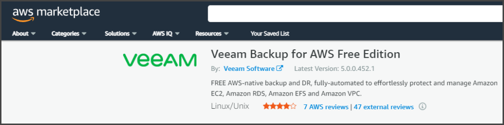 Veeam Backup for AWS - FREE backup of 10 instances - ESX Virtualization