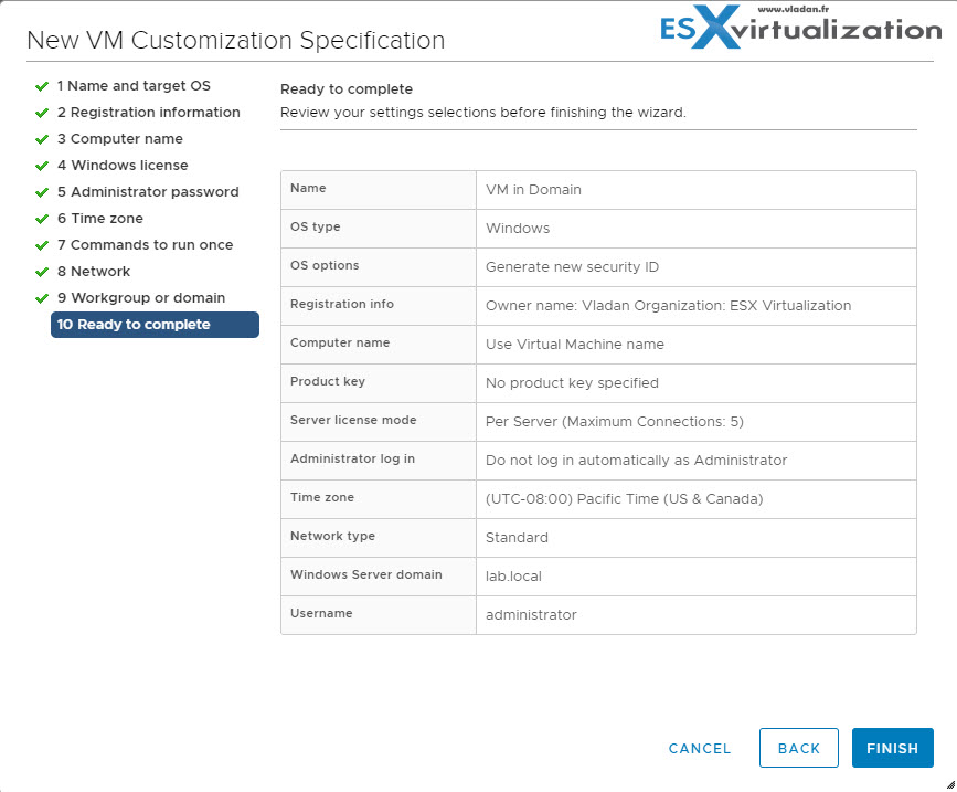 What Is Vmware Vm Customization Specification And How To Use It Esx Virtualization