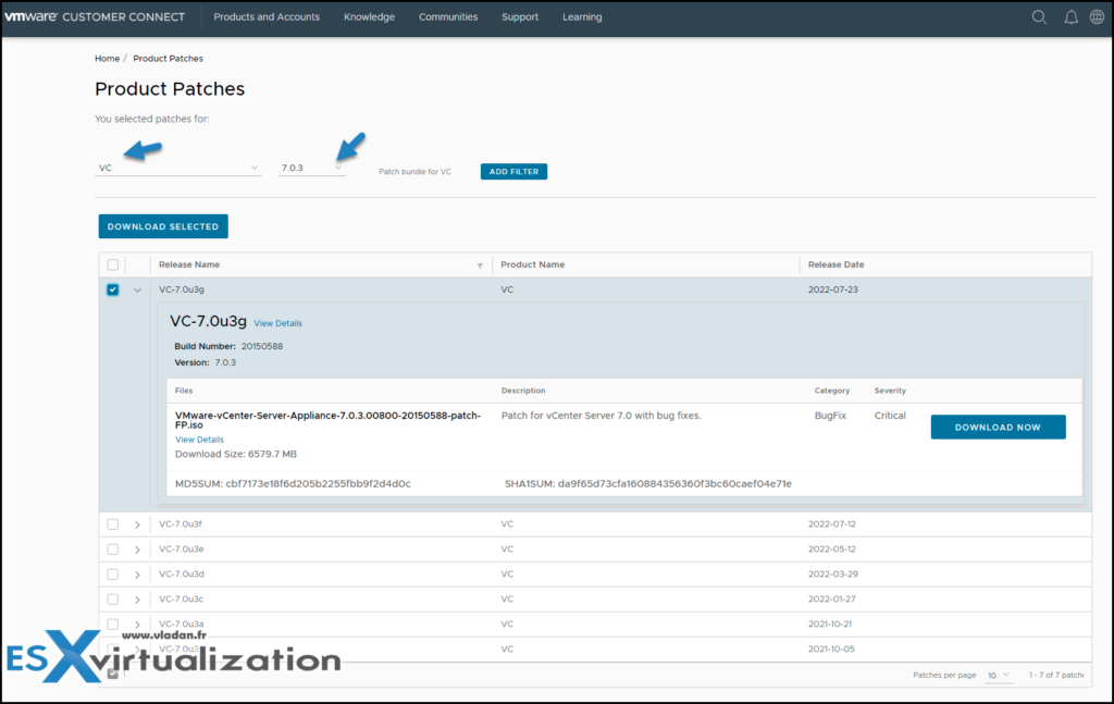 VMware vCenter Server 7.03 U3g - Download and patch - ESX Virtualization
