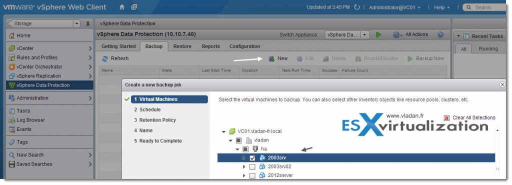 vSphere Data Protection (VDP) - backup and master - ESX Virtualization