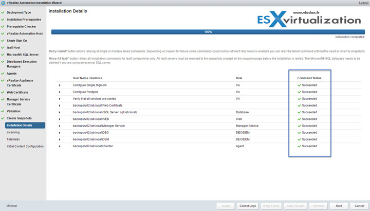 vRealize Automation 7 Simple install - ESX Virtualization